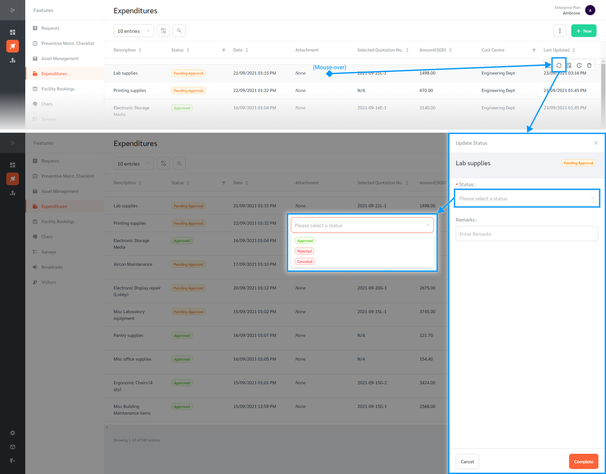Expenditures - FacilityBot - Facilities Management Software