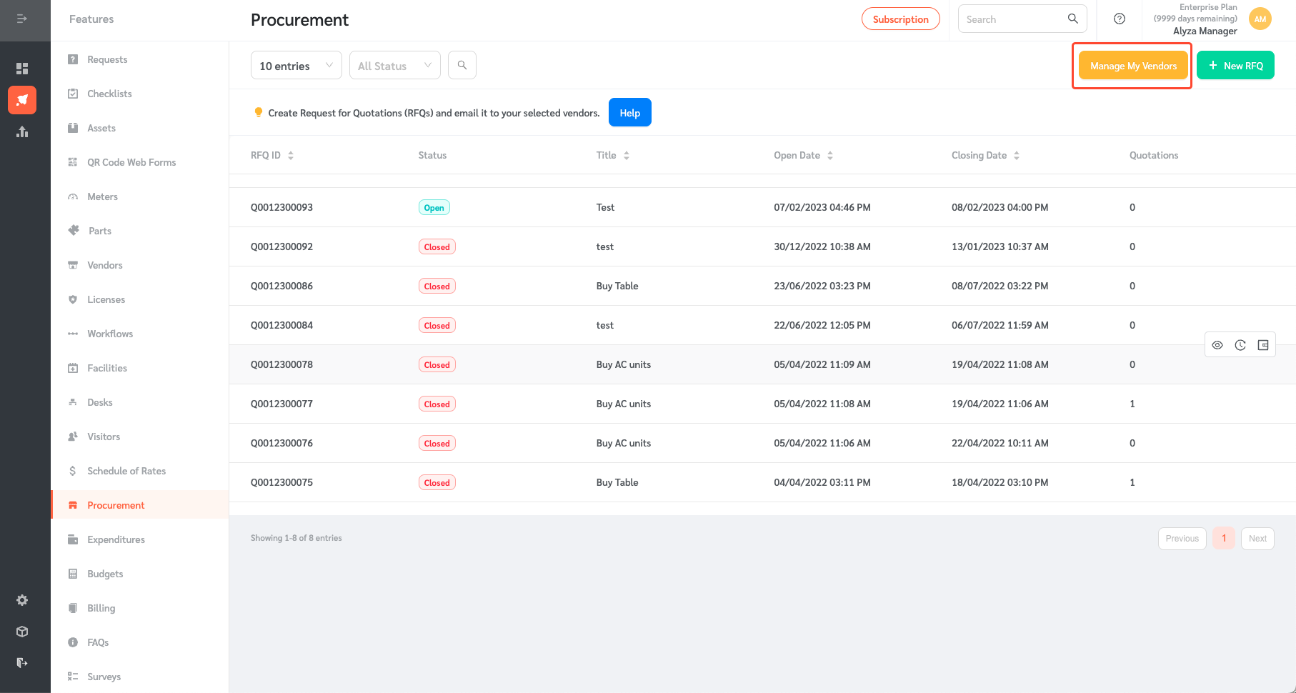 Procurement - FacilityBot - Facilities Management Software