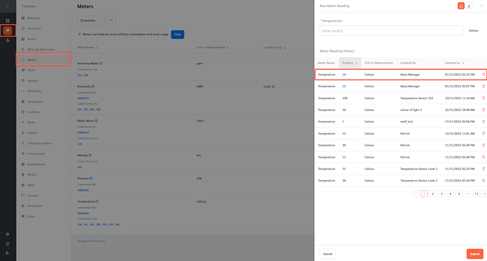 Updating Meter Readings Whilst Completing a Checklist - FacilityBot ...