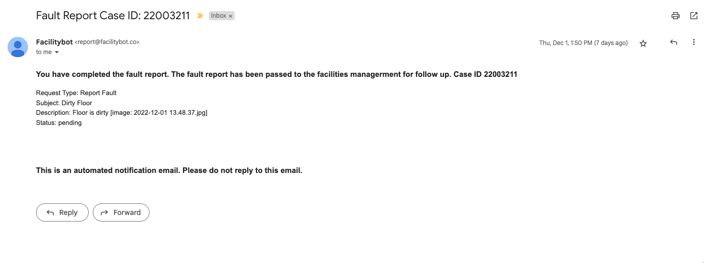 Making Fault Reports Through Email - FacilityBot - Facilities Management Software