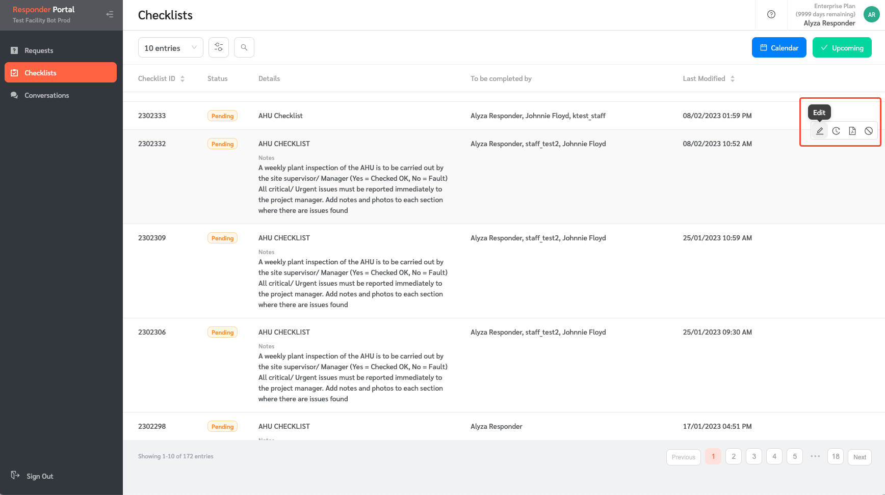 Editing and Completing Checklists in the Responder Portal - FacilityBot - Facilities Management ...