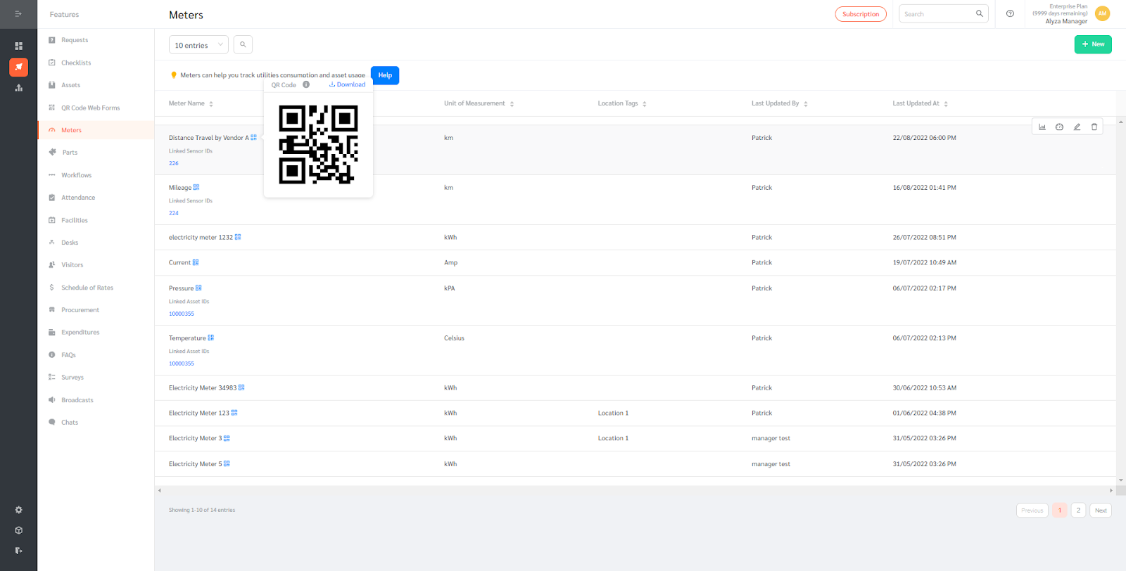 Meters QR Code - FacilityBot - Facilities Management Software