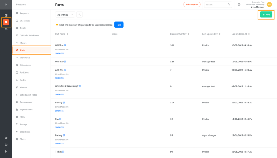 Parts QR Code - FacilityBot - Facilities Management Software