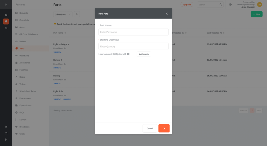 Parts QR Code - FacilityBot - Facilities Management Software