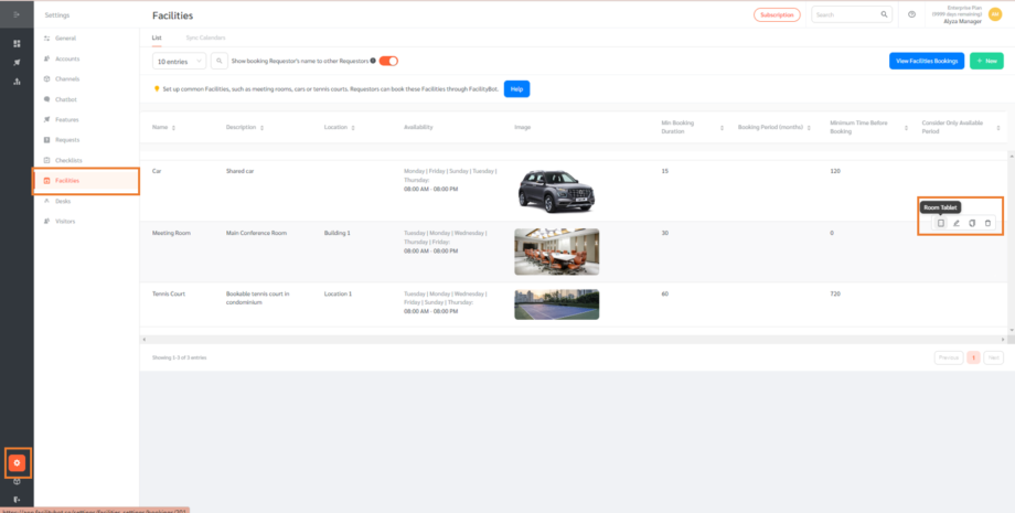 Room Booking Tablet Display - FacilityBot - Facilities Management Software