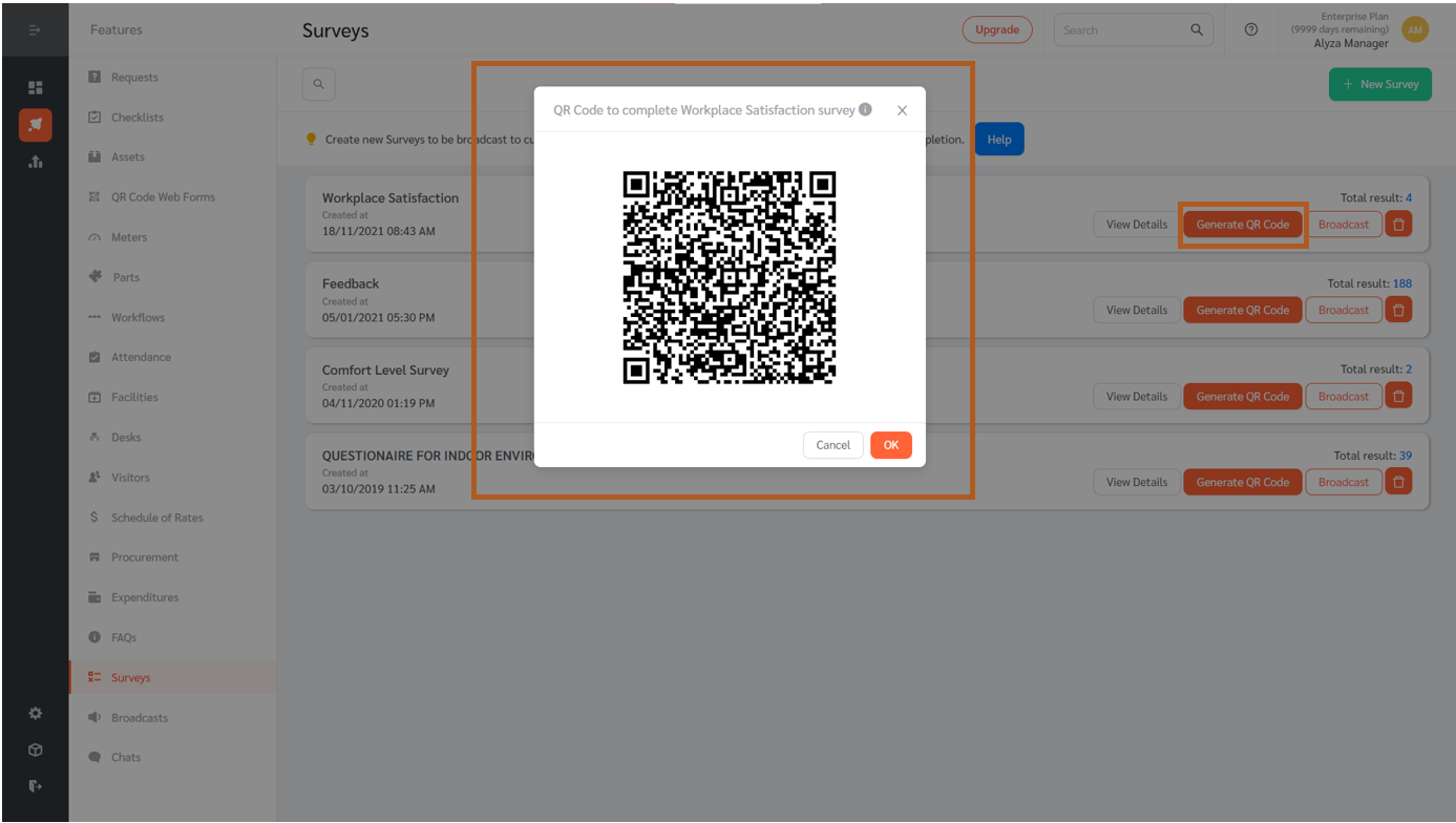 Survey QR Code - FacilityBot - Facilities Management Software