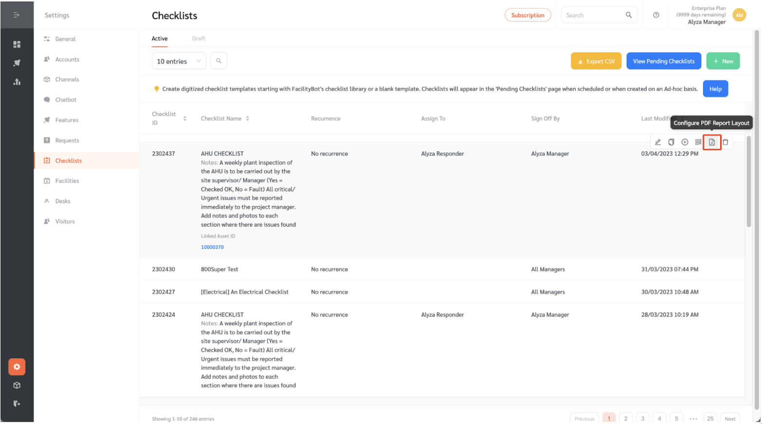 Checklist PDF Layout Editor - FacilityBot - Facilities Management Software