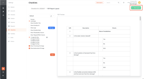 Checklist PDF Layout Editor - FacilityBot - Facilities Management Software