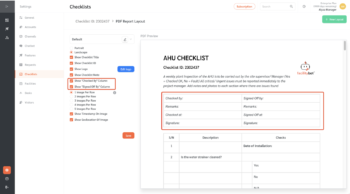 Checklist PDF Layout Editor - FacilityBot - Facilities Management Software