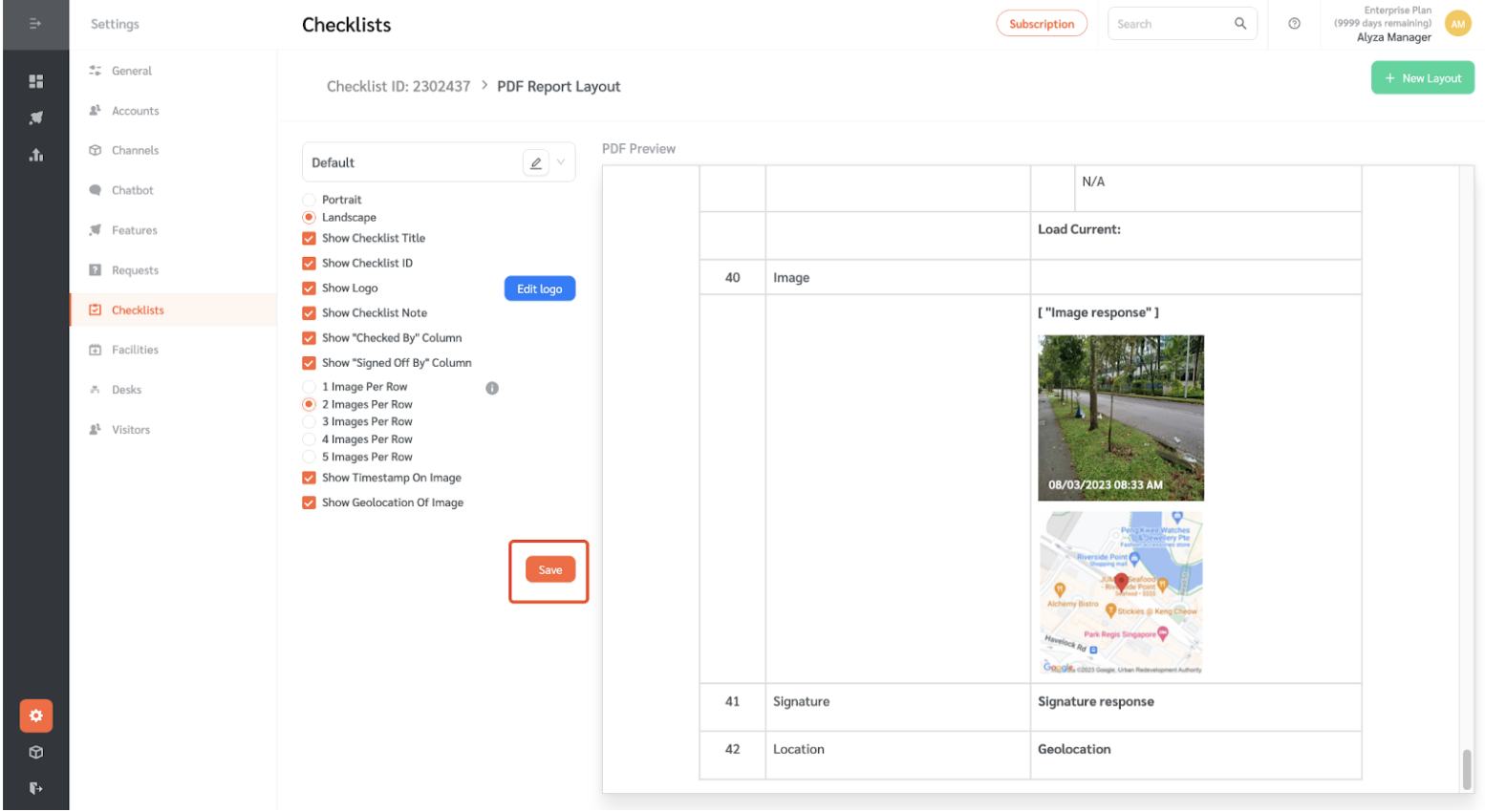 Checklist PDF Layout Editor - FacilityBot - Facilities Management Software