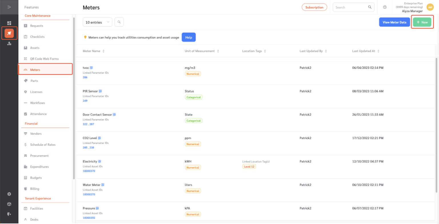 Categorical Meters - FacilityBot - Facilities Management Software