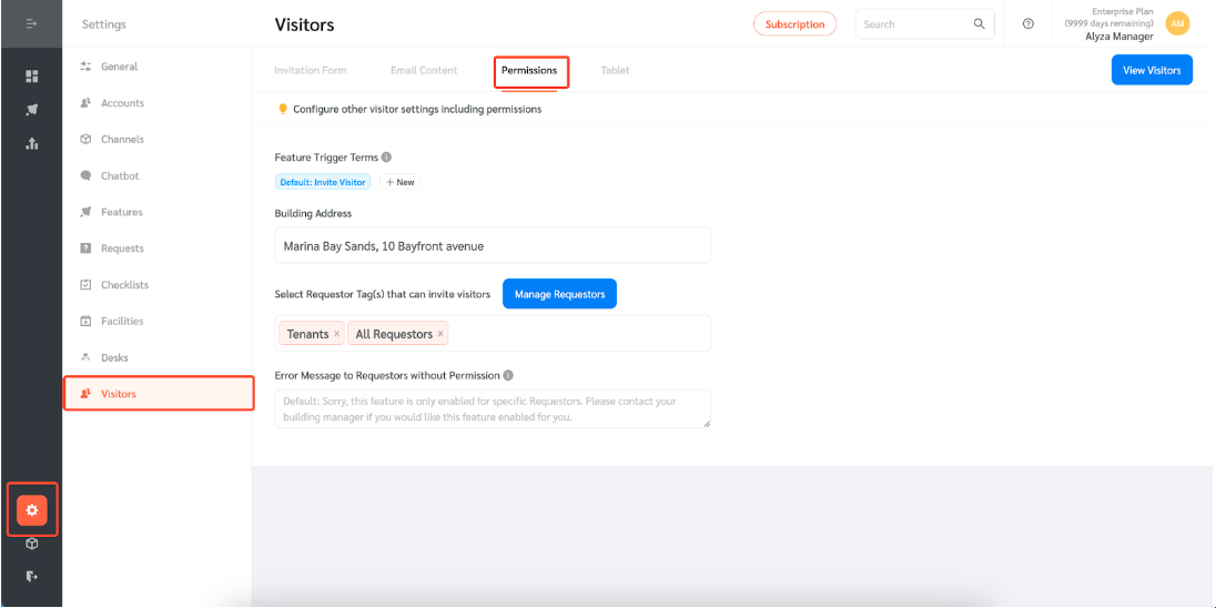 Configuring Permissions To Allow Requestors to Invite Visitors - FacilityBot - Facilities ...