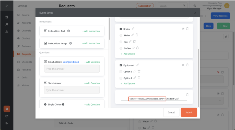 Allowing Clickable Links in Service Request Forms - FacilityBot ...