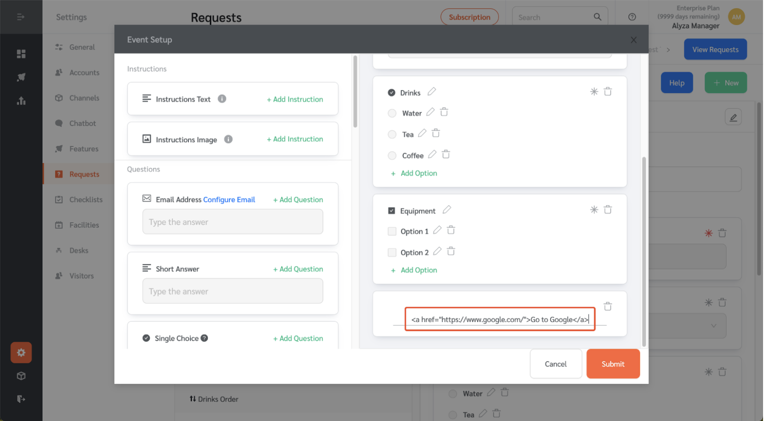 Allowing Clickable Links in Service Request Forms - FacilityBot ...