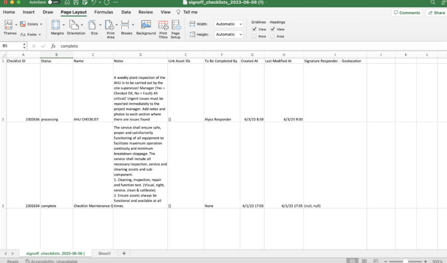 Checklists Custom Excel Layout - FacilityBot - Facilities Management ...