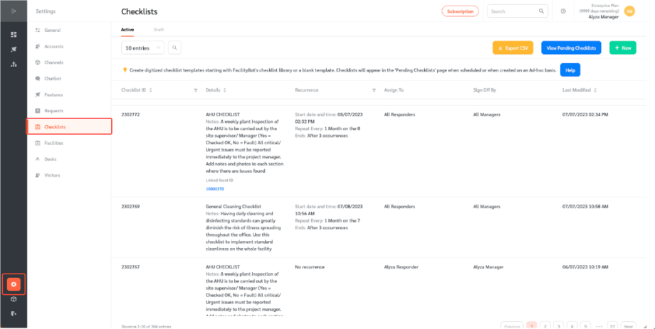 Checklist Labels - FacilityBot - Facilities Management Software