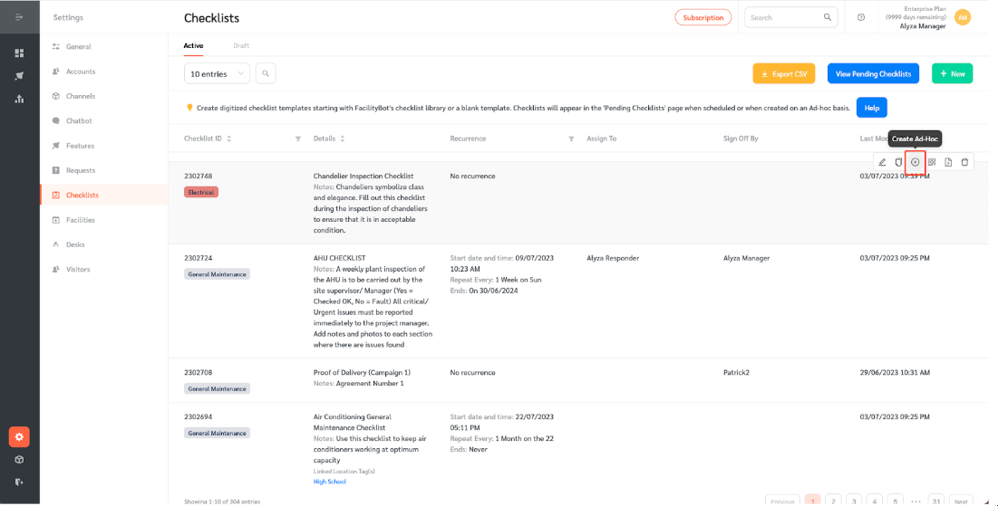 Checklist Labels - FacilityBot - Facilities Management Software