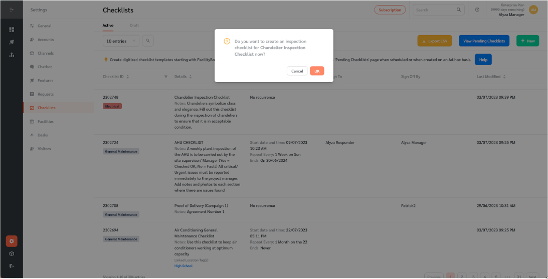 Checklist Labels - FacilityBot - Facilities Management Software