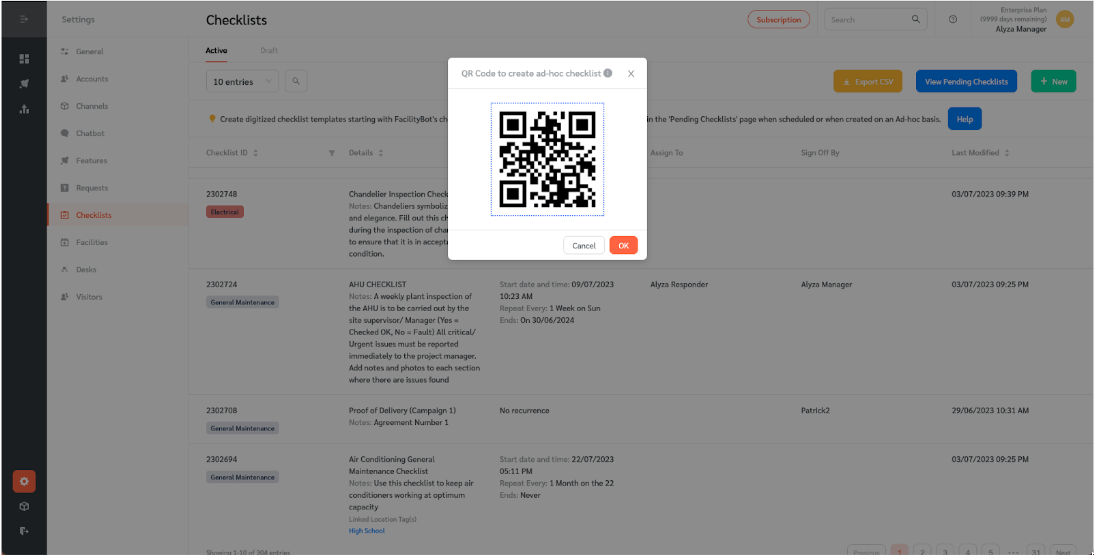 Checklist Labels - FacilityBot - Facilities Management Software