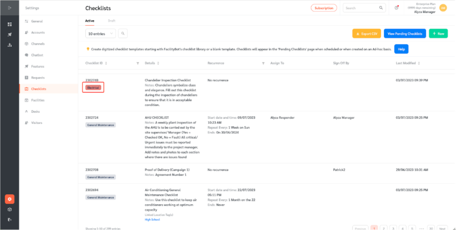 Checklist Labels - FacilityBot - Facilities Management Software