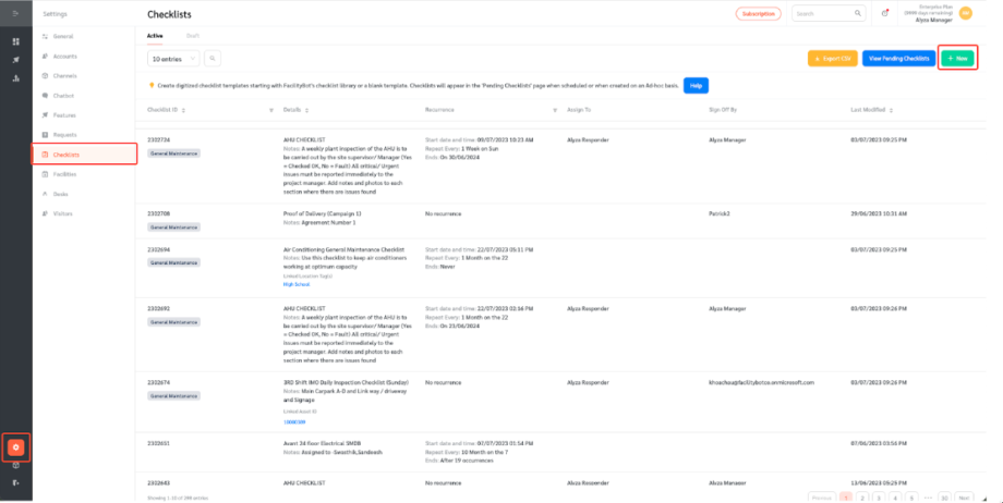 Checklist Labels - FacilityBot - Facilities Management Software