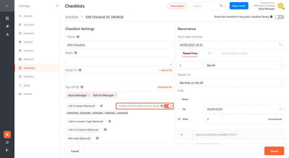 Checklists - FacilityBot - Facilities Management Software