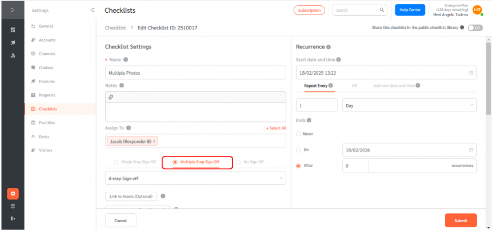 Multiple Sign Off for Checklists - FacilityBot - Facilities Management ...